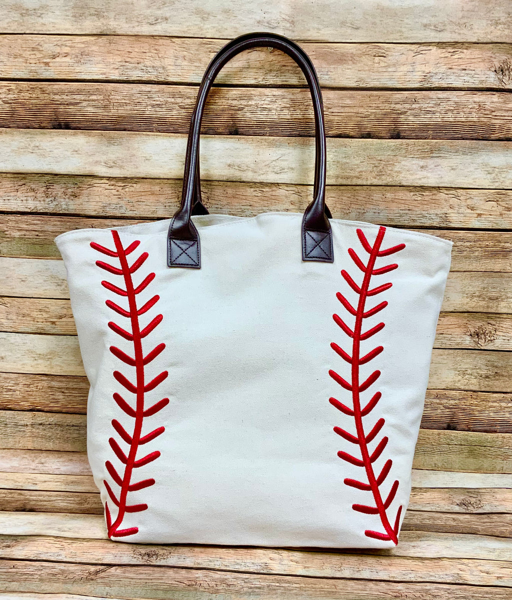 Baseball Tote with Embroidered Laces and Faux Leather Straps ...